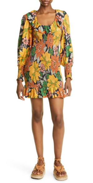 FARM Rio - Exclusive Long Sleeve Minidress in Garden Black