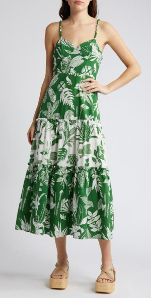 FARM Rio - Forest Soul Sleeveless Tiered Ruffle Midi Dress in Forest ...