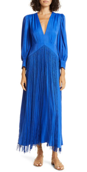 FARM Rio - Fringe Long Sleeve Maxi Dress in Blue at Nordstrom
