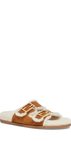 Fendi - Feel Genuine Shearling Slide Sandal in Beige/Latte at Nordstrom