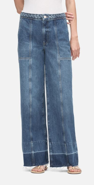FRAME - Braided High Waist Raw Hem Wide Leg Jeans in Dewdrop at Nordstrom