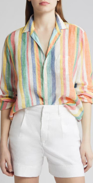 Frank & Eileen - Eileen Relaxed Button-Up Shirt in Multi Color Stripe Linen