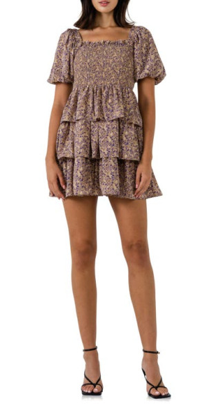 Free the Roses - Ruffle Puff Sleeve Minidress in Beige at Nordstrom