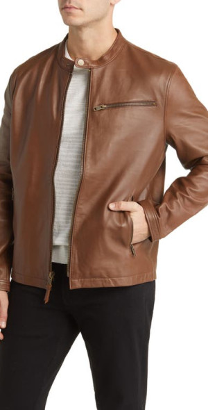 Frye - Café Racer Leather Jacket in Tan