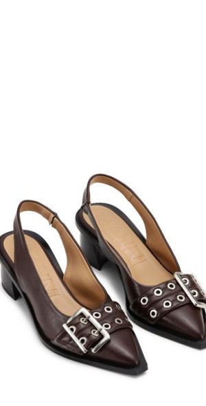 Ganni - Buckle Slingback Pump in Chocolate Fondant