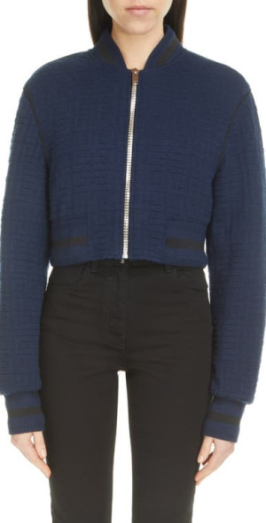 Givenchy - 4G Logo Jacquard Crop Wool Bomber Jacket in Dark Navy at Nordstrom