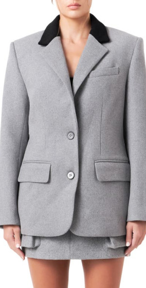 Grey Lab - Oversize Wool Blend Blazer in Grey/Black