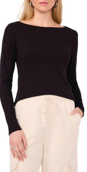 halogenr - halogen(r) Long Sleeve Boat Neck T-Shirt in Rich Black