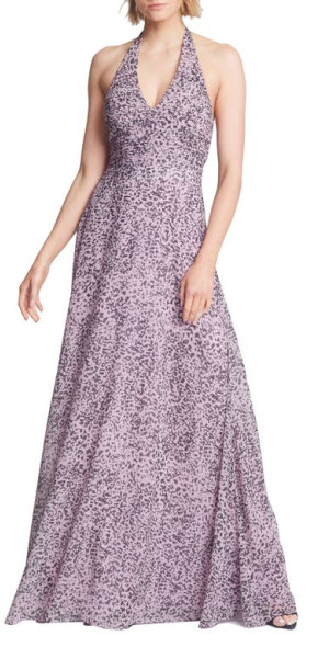 HALSTON - Heritage Pleated Halter Gown in Rose Marble Print at Nordstrom