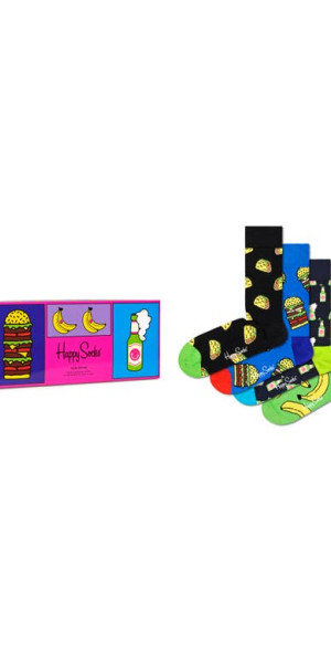 Happy Socks - Assorted 4-Pack Yummy Yummy Crew Socks Gift Set in Black ...