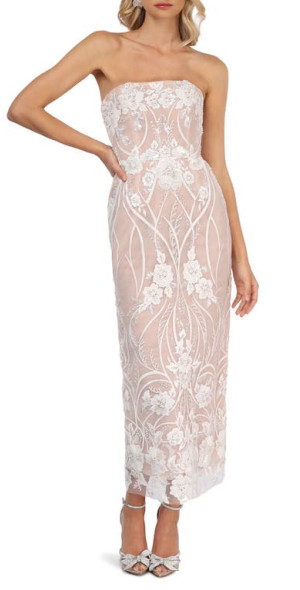 HELSI - Catherine Sequin Floral Strapless Gown in Off White/Beige