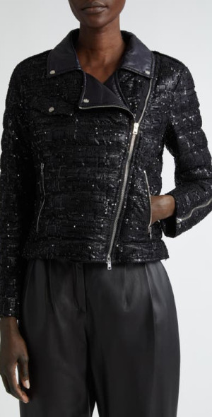 Herno - Sequin Embellished Quilted Down Moto Jacket in 9300 Black at Nordstrom