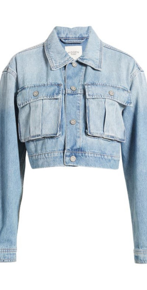 HIDDEN JEANS - Denim Crop Cargo Jacket in Light Wash