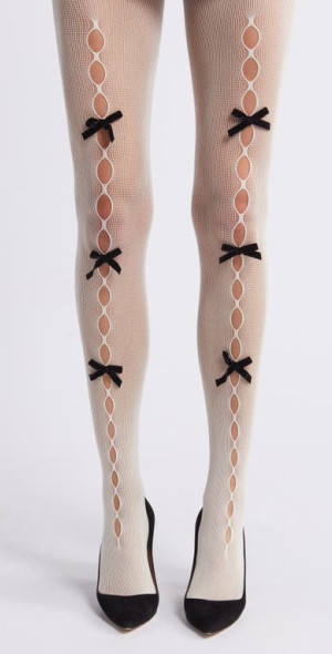 HIGH HEEL JUNGLE - Velvet Bow Cutout Tights in White