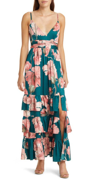 Hutch - Guthrie Floral Print Tiered Ruffle Dress in Emerald Vining ...