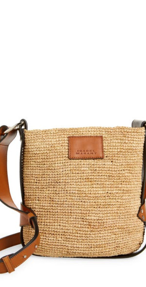 Isabel Marant - Mini Bayia Raffia Bucket Bag in Natural/Cognac at Nordstrom