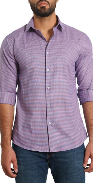 Jared Lang - Trim Fit Microdot Print Button-Up Shirt in Lavender