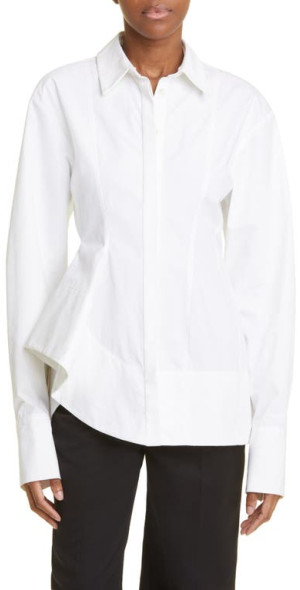 Jason Wu Collection - Asymmetric Ruffle Button-Up Shirt in White