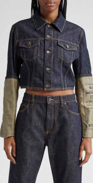 Jean Paul Gaultier - Label Graphic Crop Denim Jacket in Indigo