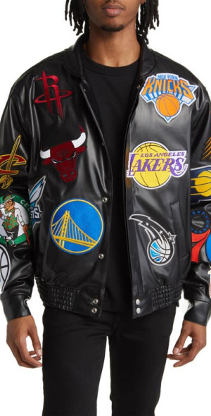JEFF HAMILTON - NBA Collage Faux Leather Jacket in Black at Nordstrom