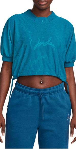 Jordan - Jacquard Terry Crop Top in Industrial Blue