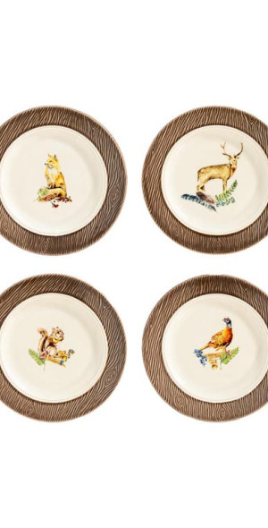 Juliska - Forest Walk Set of 4 Animal Cocktail Plates in Walnut/Cafe Au ...