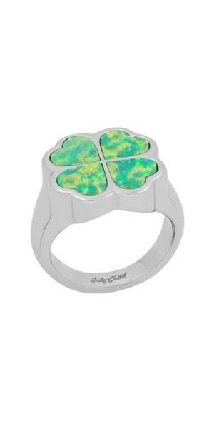 July Child - Irish Charm Signet Ring in Silver/Green Opal