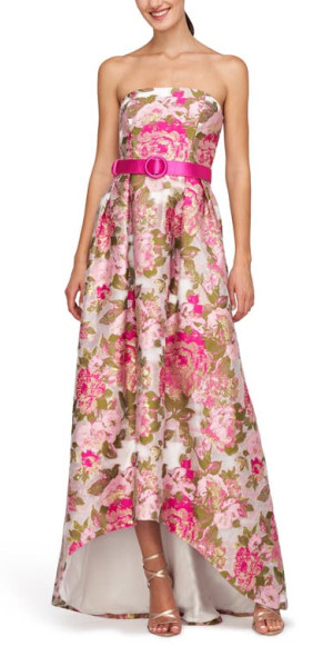 Kay Unger - Bella Floral Jacquard Metallic Belted High-Low Gown in Wild ...