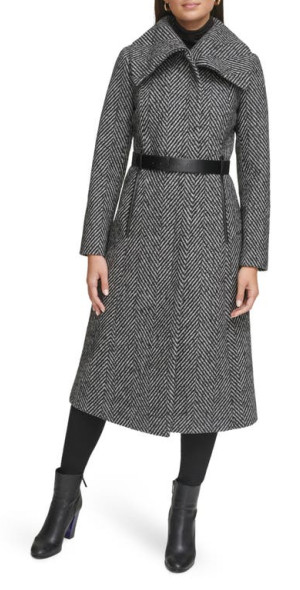 Kenneth Cole New York - Textured Herringbone Tweed Coat in Black ...