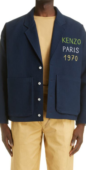 KENZO - Logo Embroidered Workwear Jacket in Midnight Blue at Nordstrom