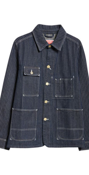 KENZO - Railroad Stripe Relaxed Workwear Jacket in Rinse Blue Denim