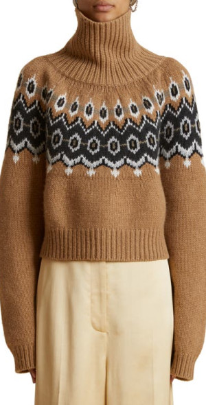 Khaite - Amaris Fair Isle Cashmere Blend Turtleneck Sweater in Camel Multi