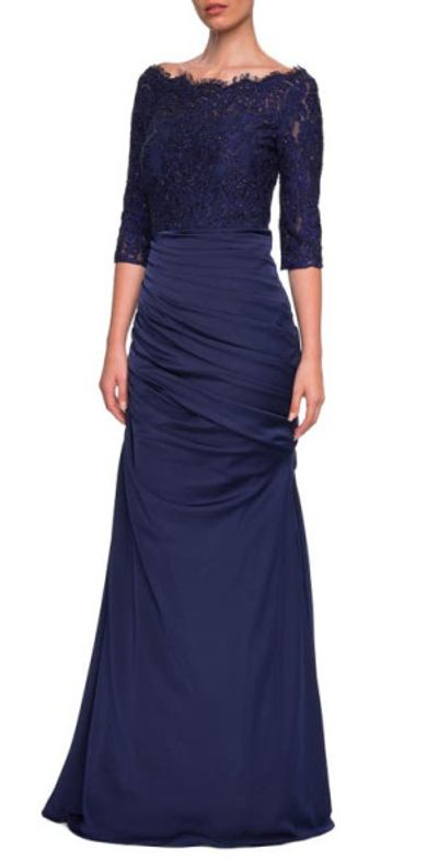 La Femme - Sparkle Lace Trumpet Gown in Navy at Nordstrom
