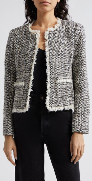 L'AGENCE - Angelina Metallic Tweed Jacket in Ecru/Black/Metallic