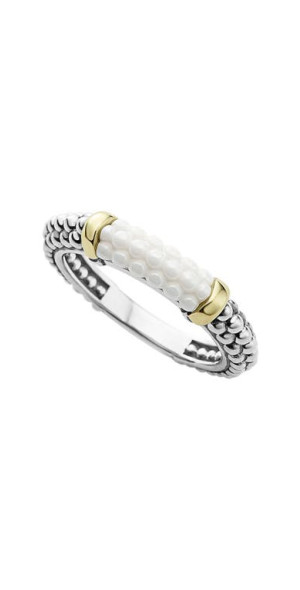 LAGOS - 'Caviar' Stacking Ring in White/Gold