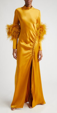 Lapointe - Doubleface Satin Halter Cowl Neck Ostrich Gown