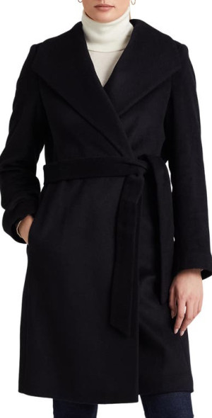 Lauren Ralph Lauren - Belted Wool Blend Wrap Coat in Regal Navy at Nordstrom