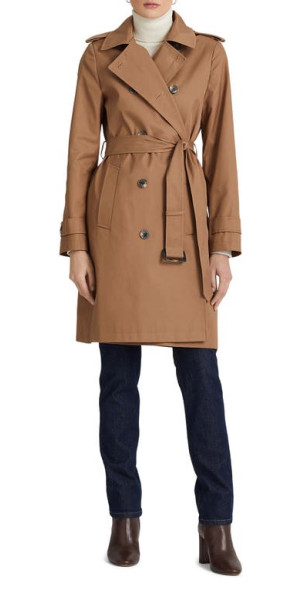 Lauren Ralph Lauren - Double Breasted Cotton Blend Trench Coat in Sand at Nordstrom