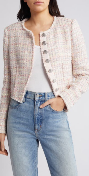 LoveShackFancy - Falima Crop Tweed Jacket in Birthday Cake at Nordstrom