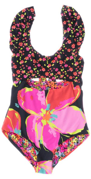 Maaji - Kids' Flory Vanilla Reversible One-Piece Swimsuit in Black ...