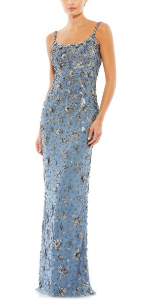 Mac Duggal - Floral Beaded Column Gown in Slate Grey at Nordstrom