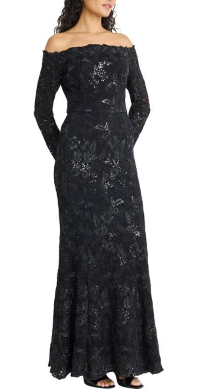 Maggy London - Embellished Off the Shoulder Long Sleeve Gown