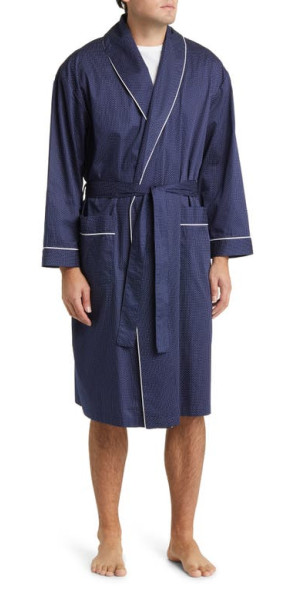 Majestic International - Southport Shawl Collar Robe in Navy Dot at ...