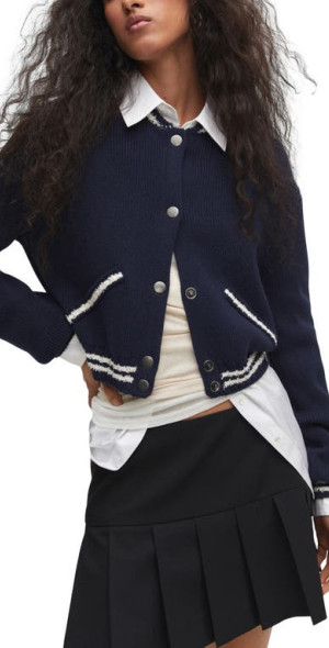 MANGO - Contrast Stripe Cardigan in Navy