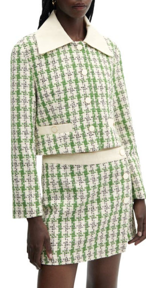 MANGO - Crop Tweed Jacket in Green