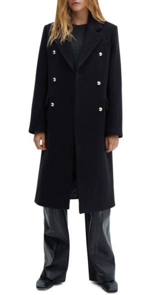 MANGO - Double Breasted Wool Blend Coat in Night Blue