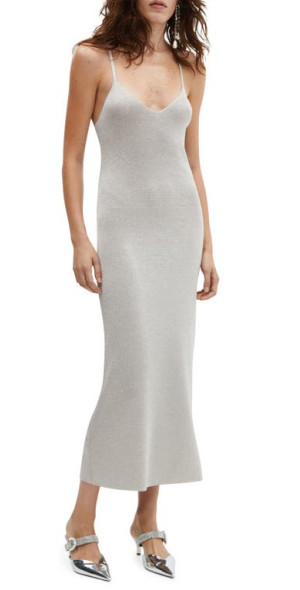 MANGO - Metalllic Knit Slipdress in Silver