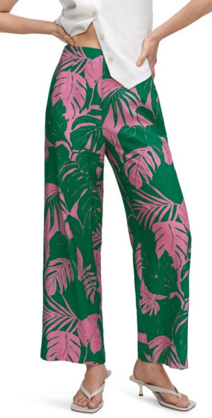 MANGO - Palm Print Wide Leg Pants in Green