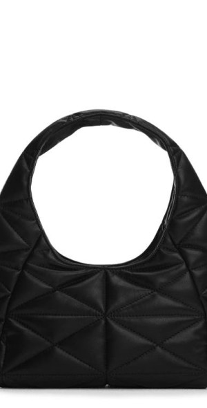 MANGO - Quilted Faux Leather Hobo Bag in Black