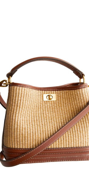 MANGO - Raffia Effect Bucket Bag in Leather at Nordstrom